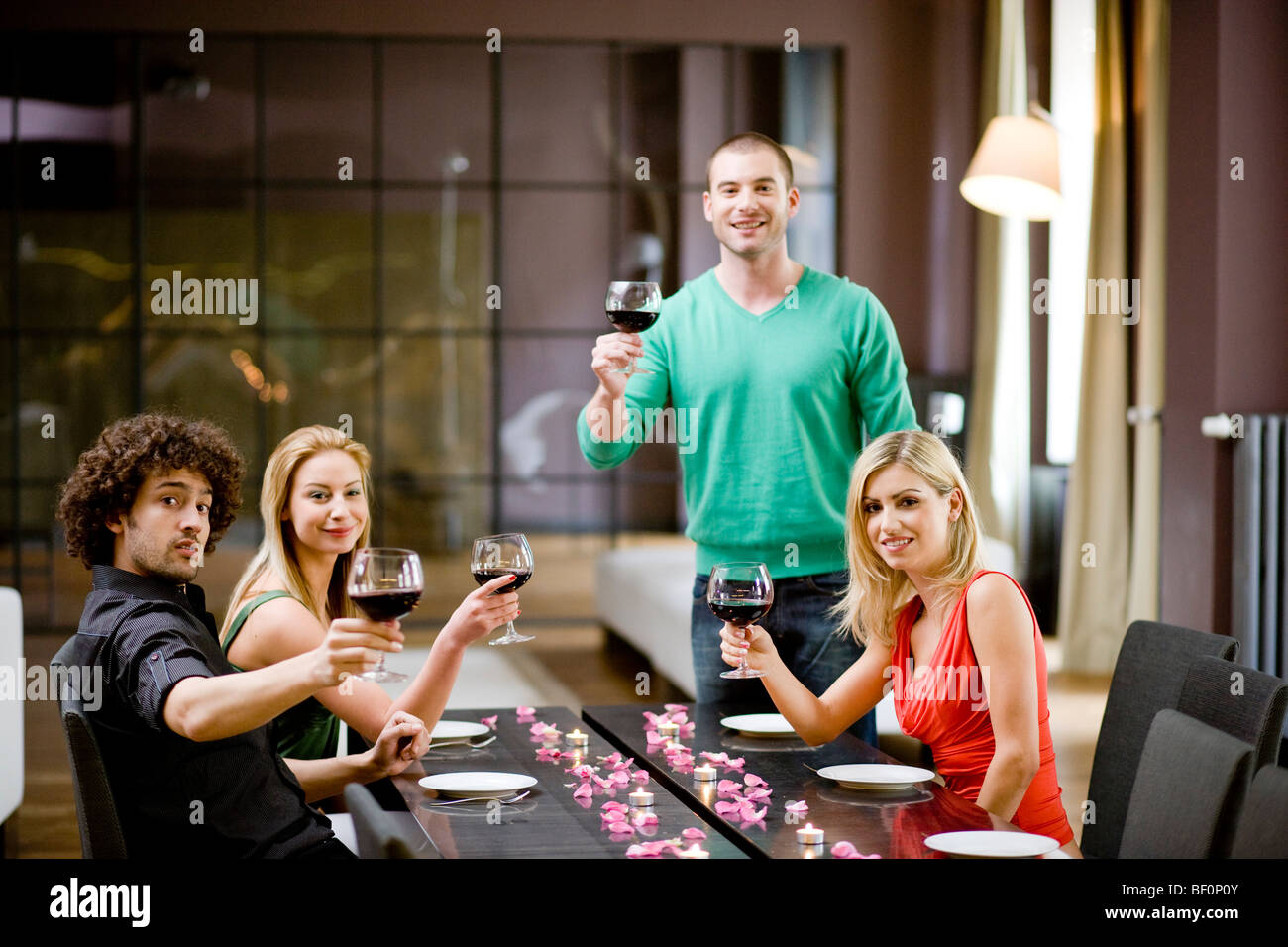 Group of Friends at the Dining Table Stock Photo - Alamy