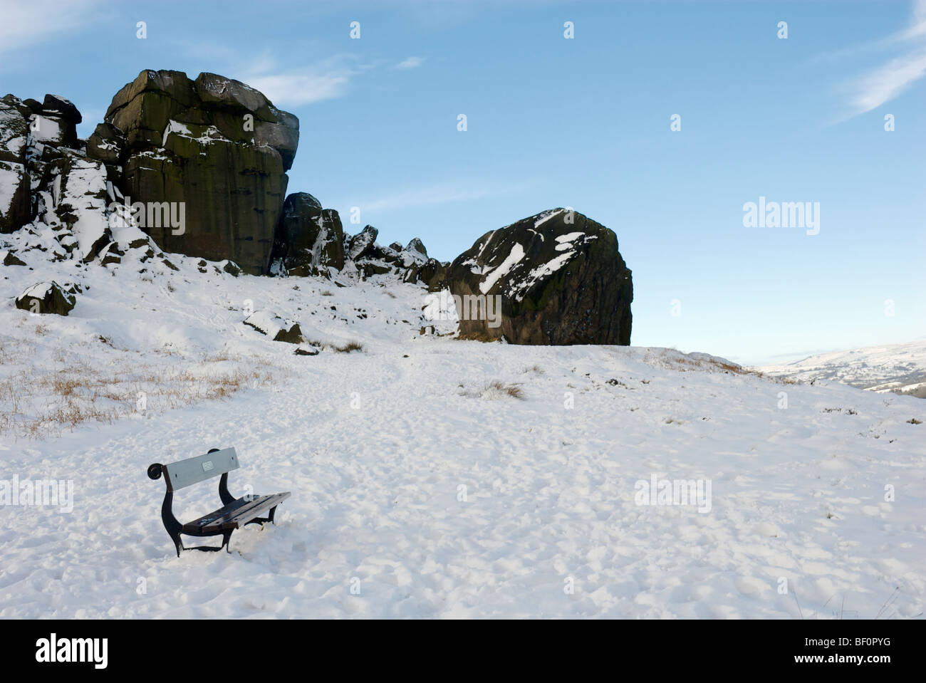 Cow and calf rocks ilkley moor winter hi-res stock photography and ...