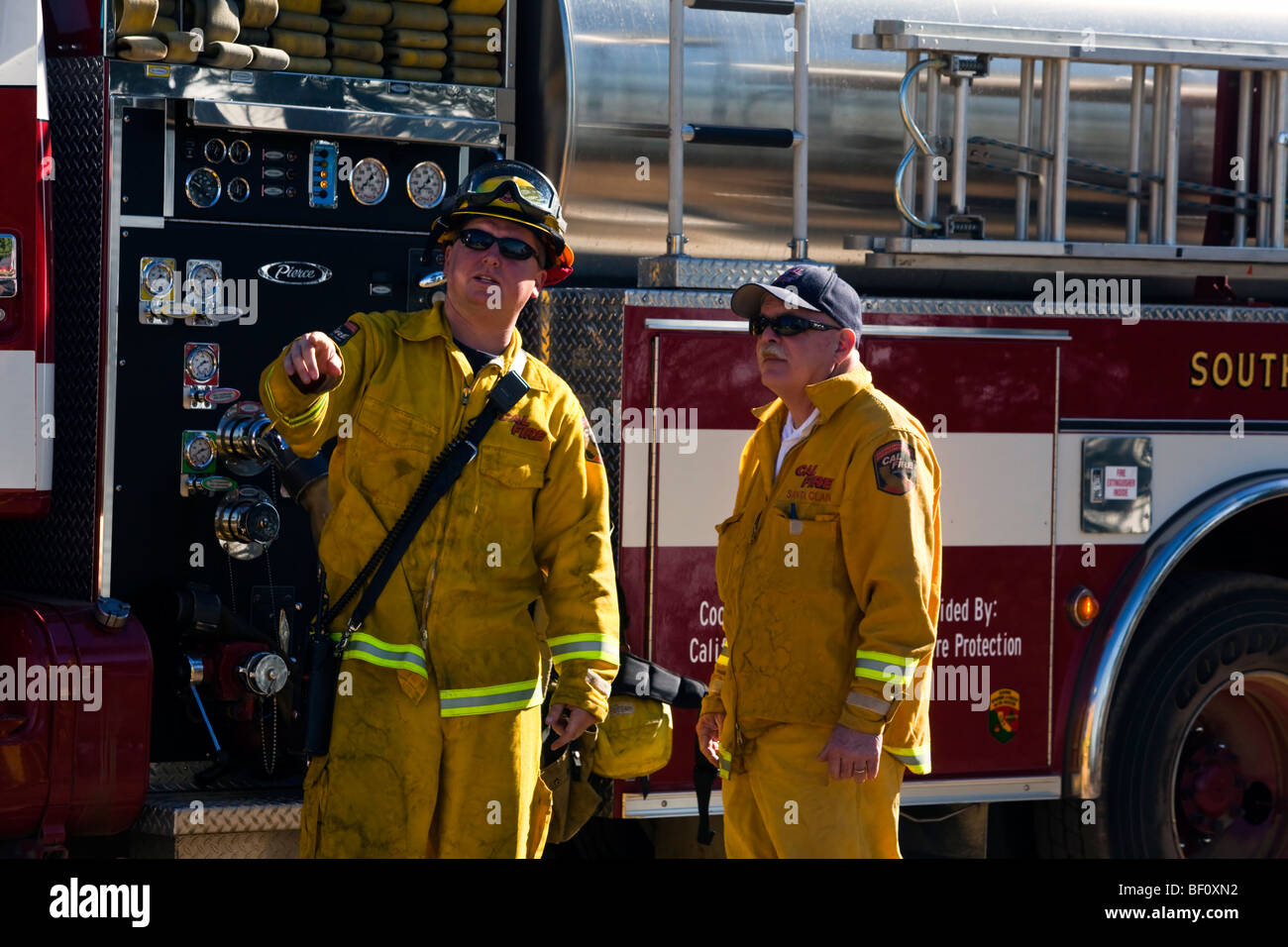 Wildland firefighters at California Loma wildfire in the Santa Cruz ...