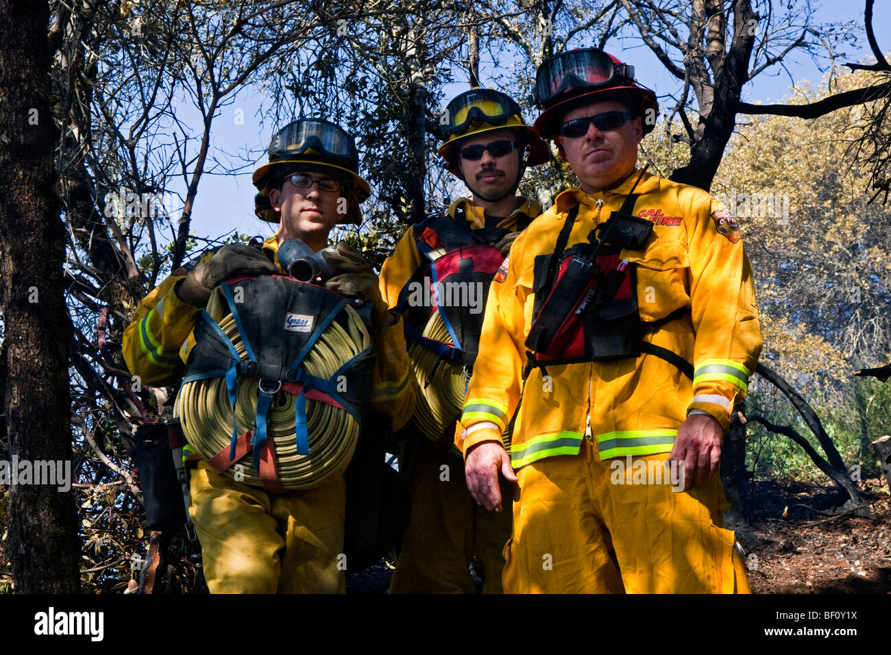 Wildland firefighters at California Loma wildfire in the Santa Cruz ...