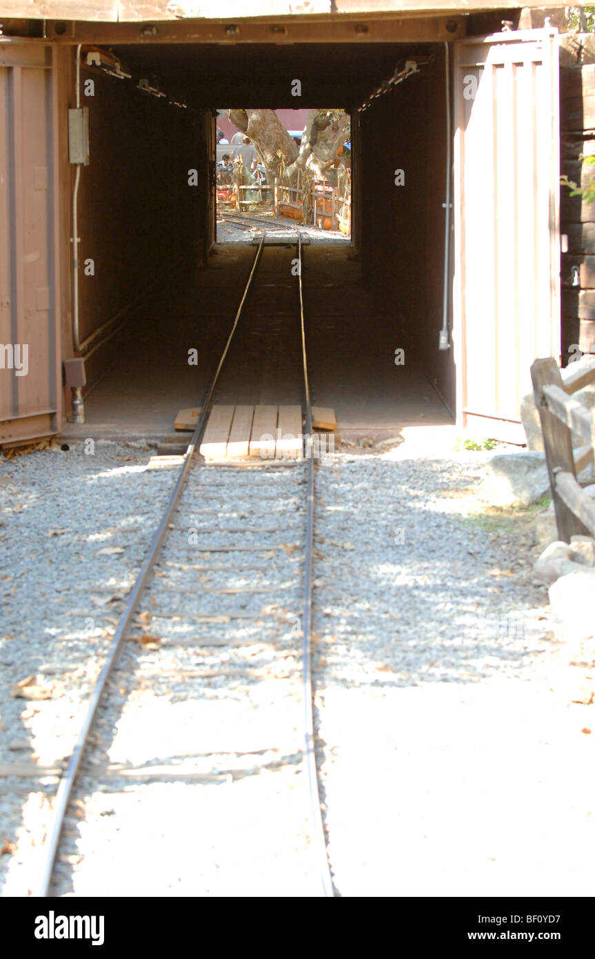 Tunnel and storage area for small railroad train at Irvine Park made ...