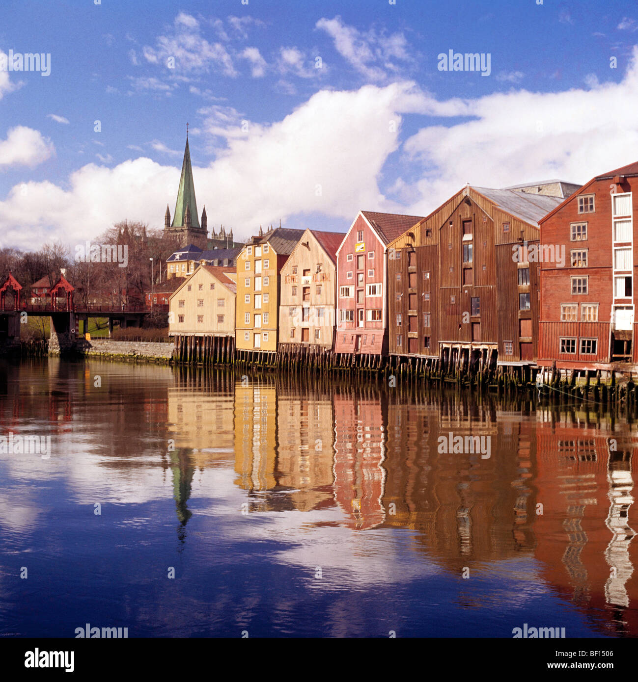 The Cathedral and colourful old waterfront buildings on the Nidelven ...