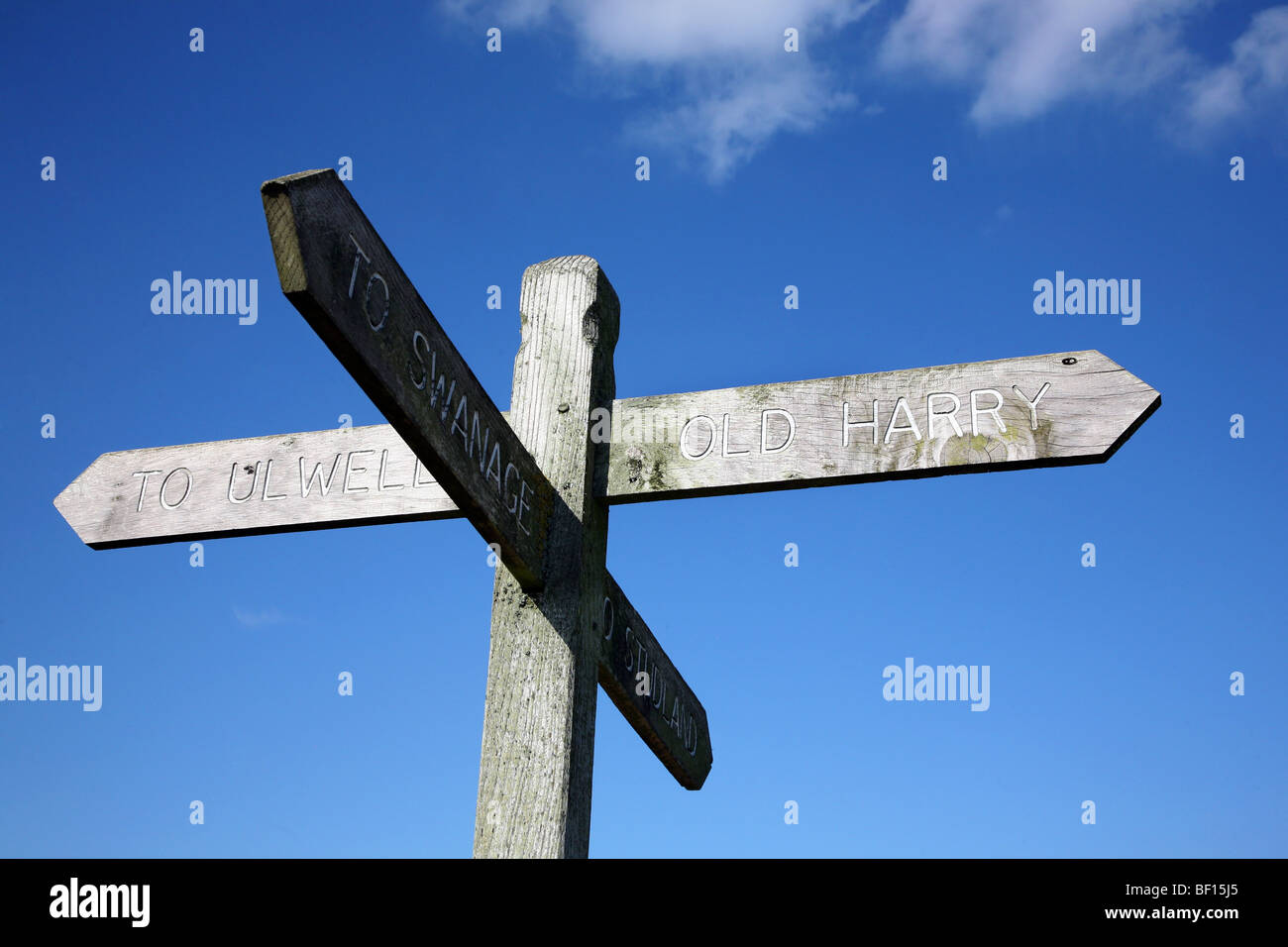 Sign post on the cliff top footpath near Old Harry Rocks on Dorset's ...