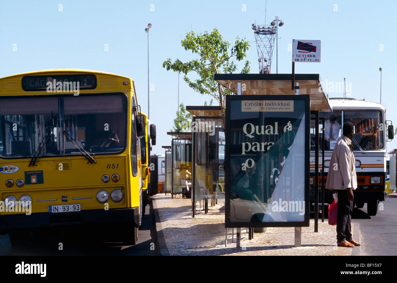 Lisbon Portugal Bus At Bus Stop Stock Photo - Alamy