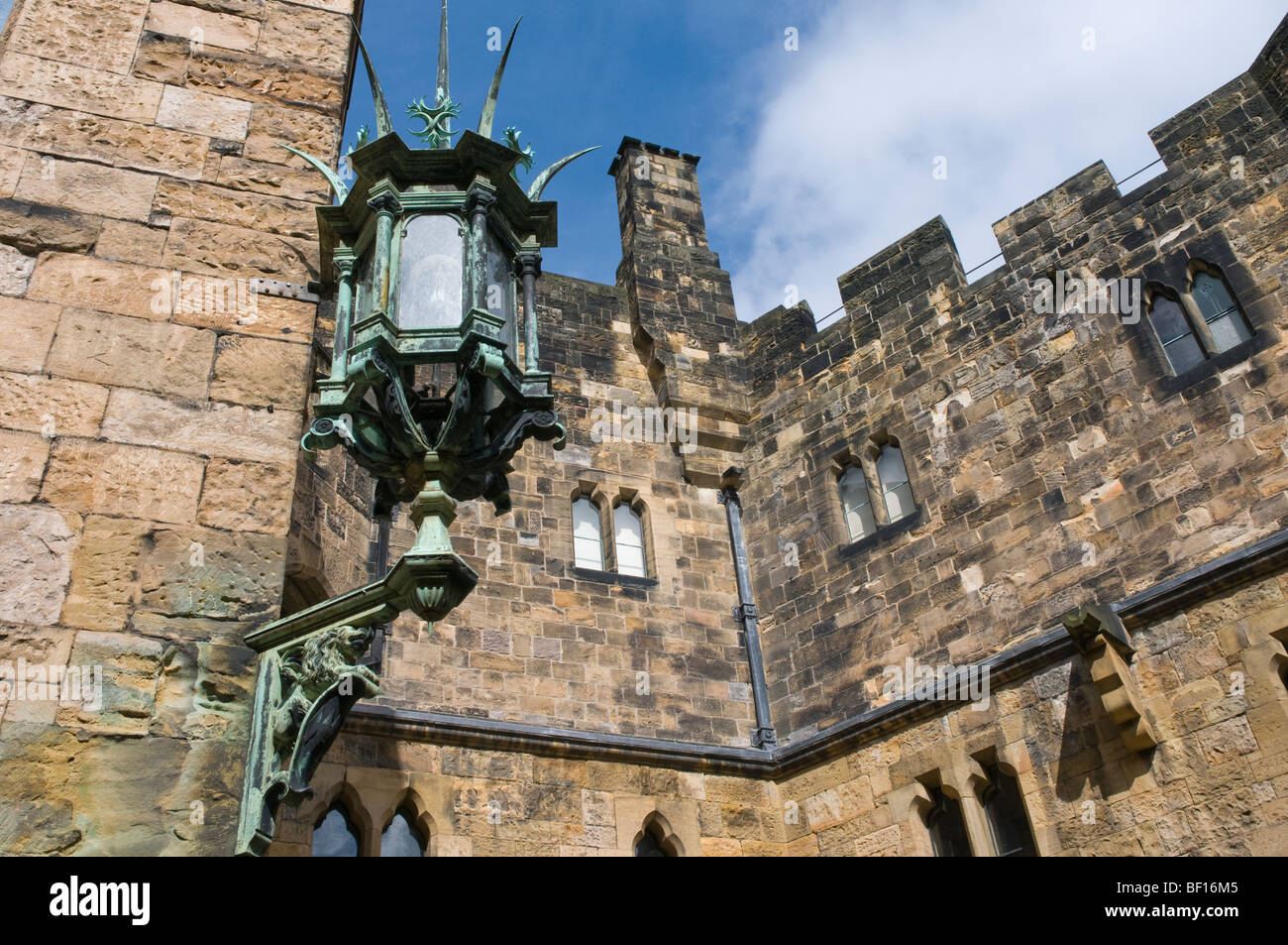 Medieval gothic lantern in a courtyard at Alnwick Castle in ...