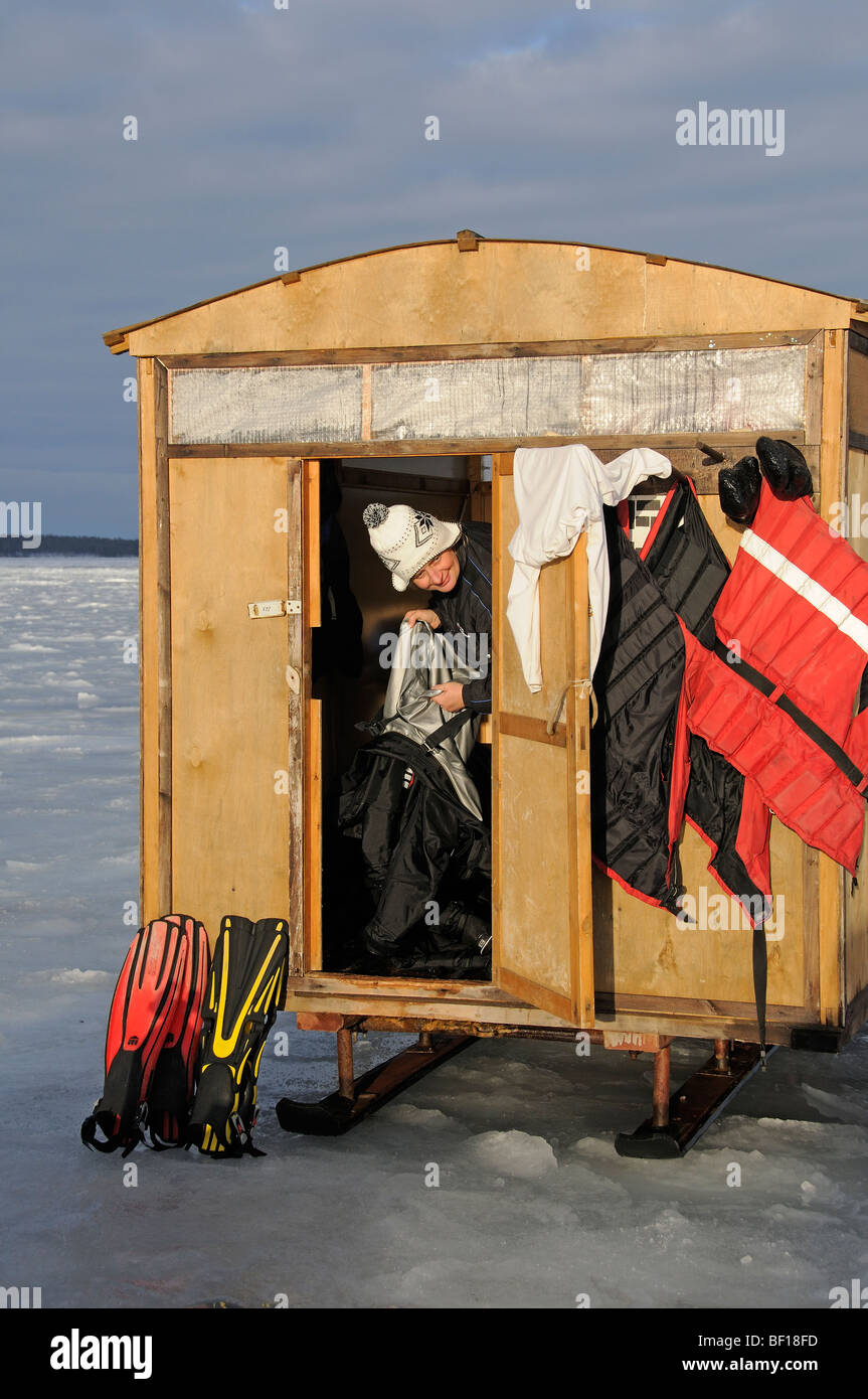 ice diving, ice camp, White Sea, Russia Stock Photo - Alamy
