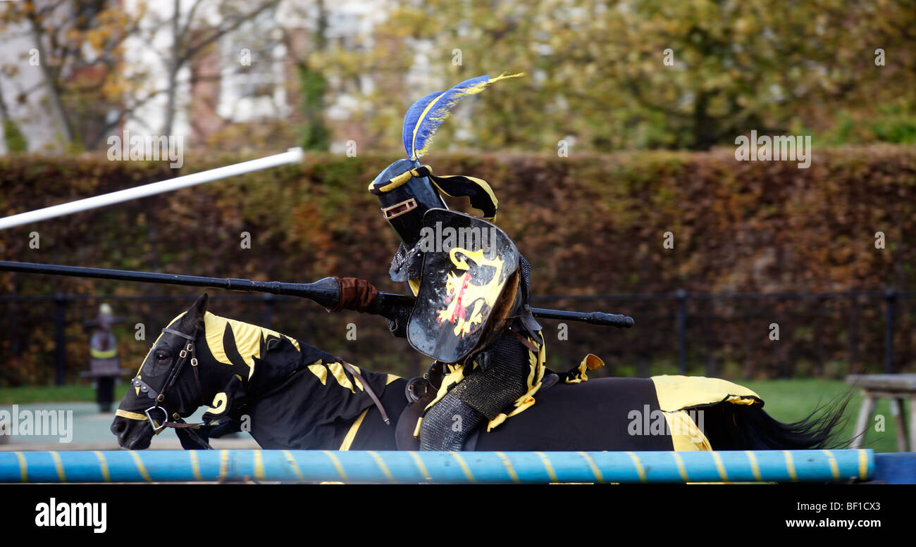 Black knight at the joust on his destrier. The Robin Hood Pageant ...