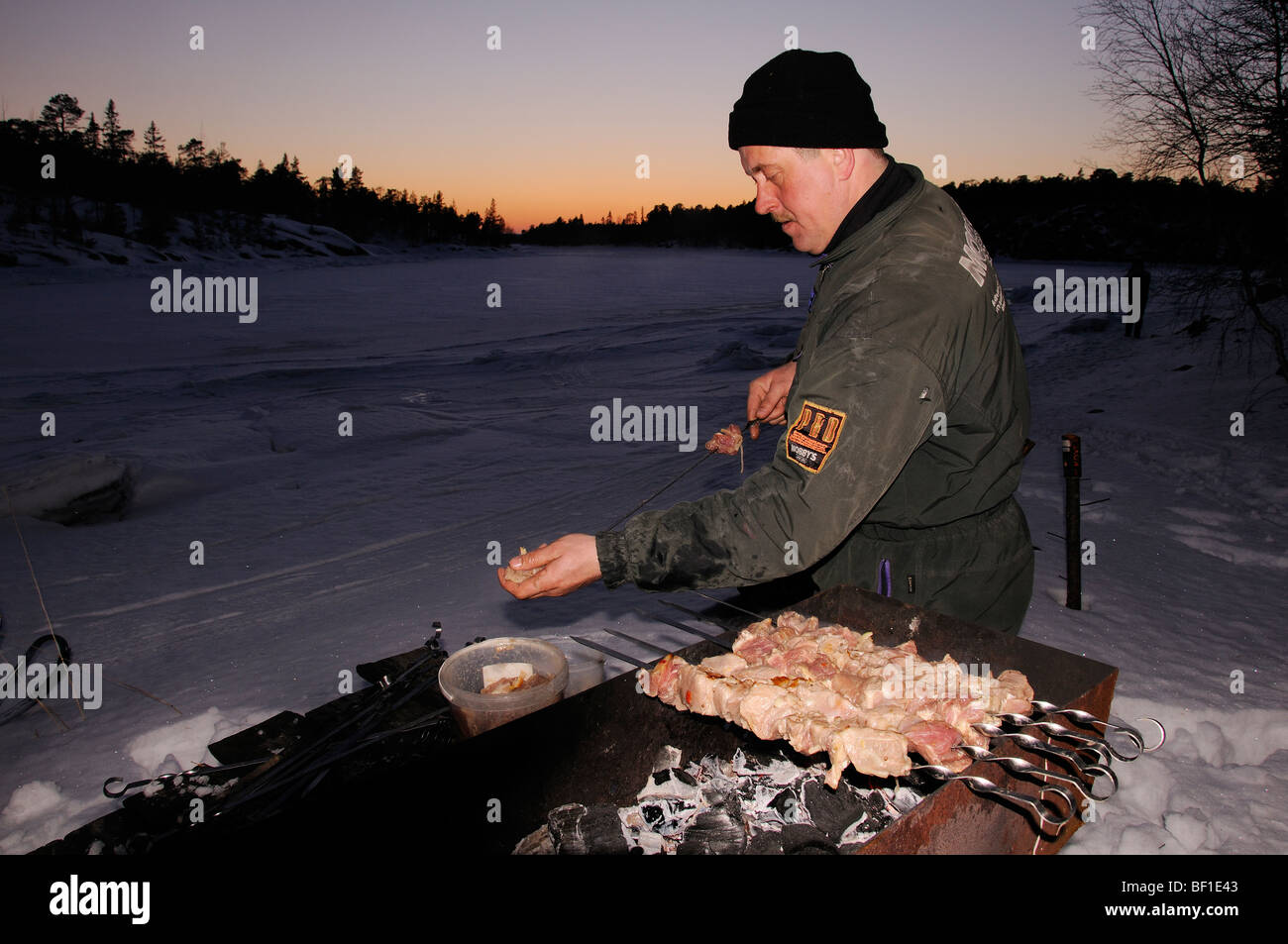 outdoor barbecue, n schaschlik, White Sea, Russia Stock Photo - Alamy