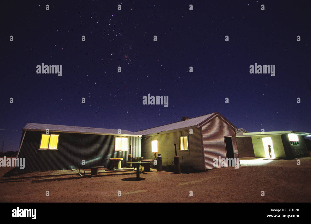 Bunkhouses cattle sheep station ranch at night with stars, South ...