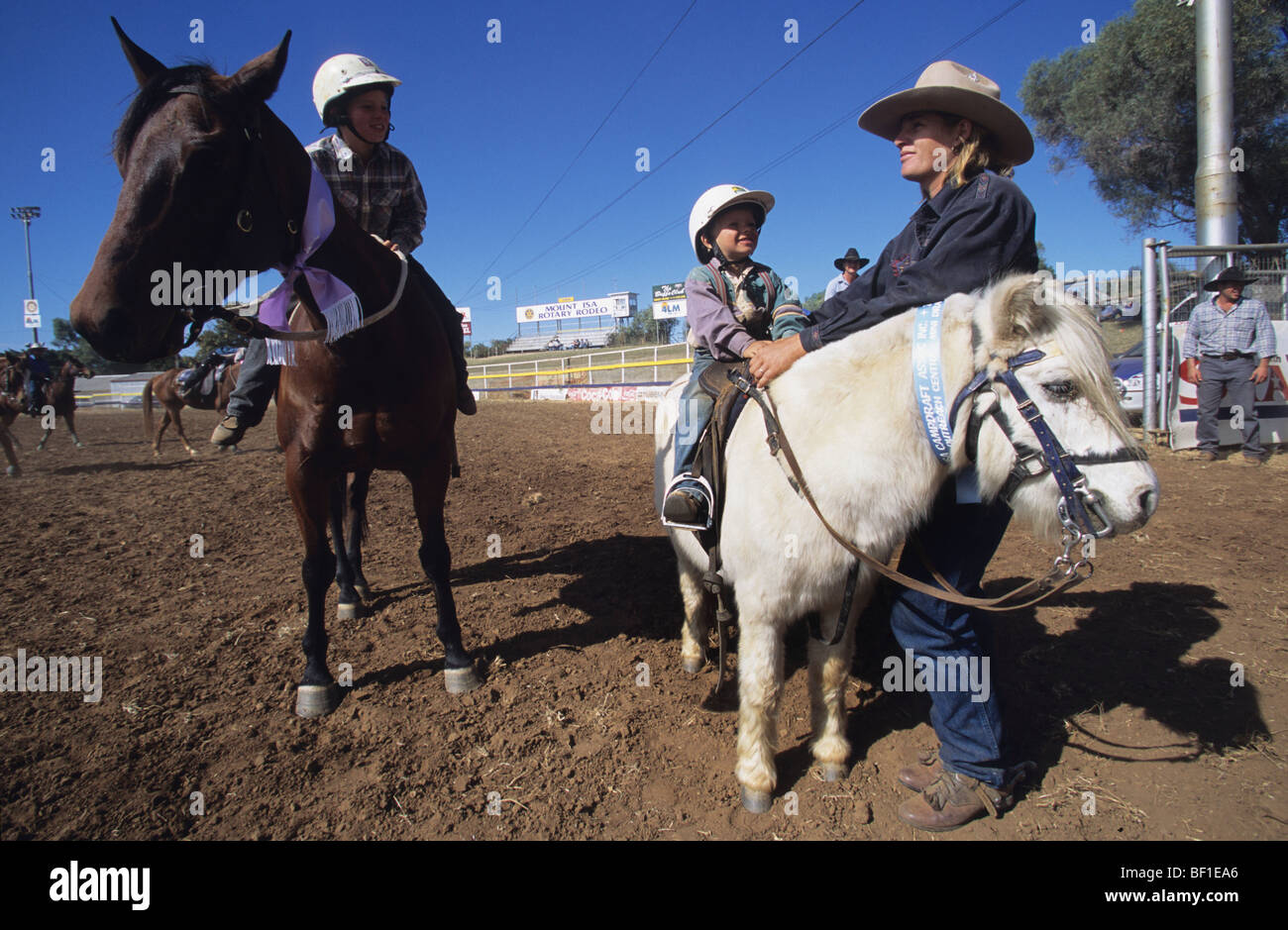 Young boys riding ponies and horses, rodeo, Queensland Australia Stock ...