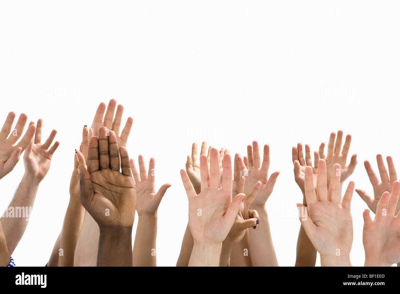 A large group of raised hands Stock Photo - Alamy
