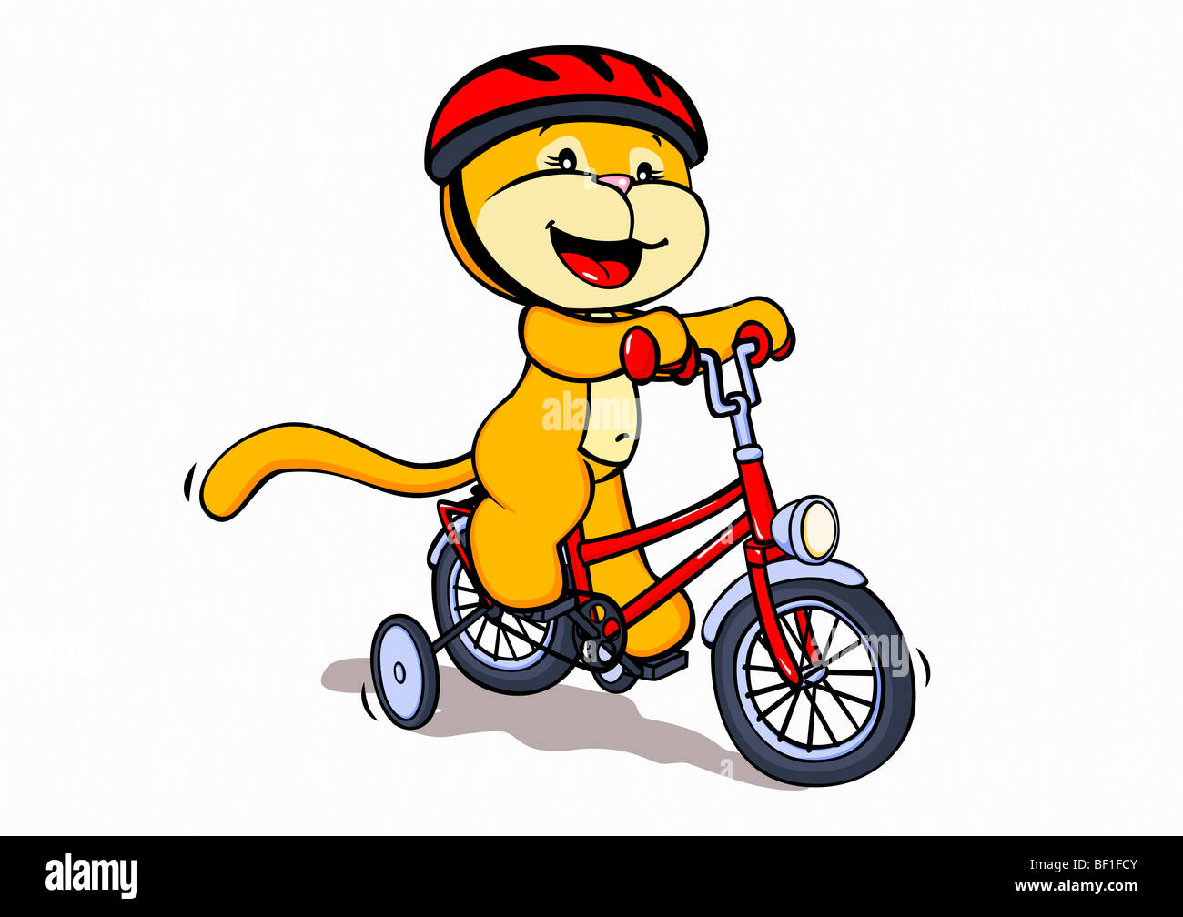 A cartoon cat riding a bicycle Stock Photo - Alamy