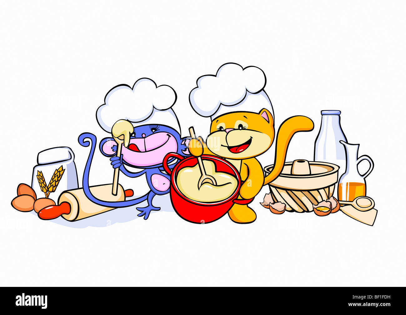 A cartoon cat and mouse baking together Stock Photo - Alamy