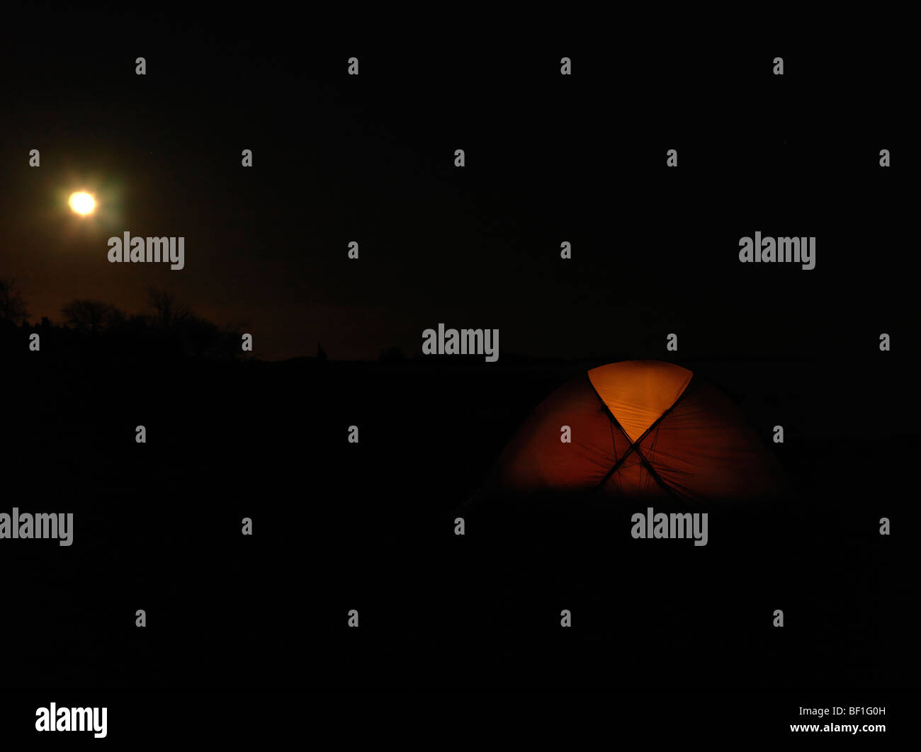 A tent in the moonlight in spring, Sweden Stock Photo - Alamy