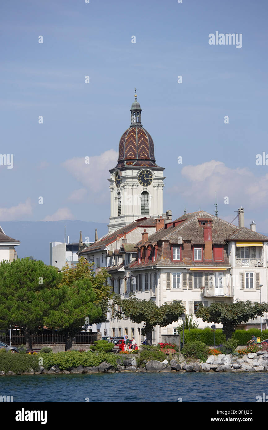 View over lake Geneva to Saint-Prex, Canton of Vaud, Switzerland Stock ...