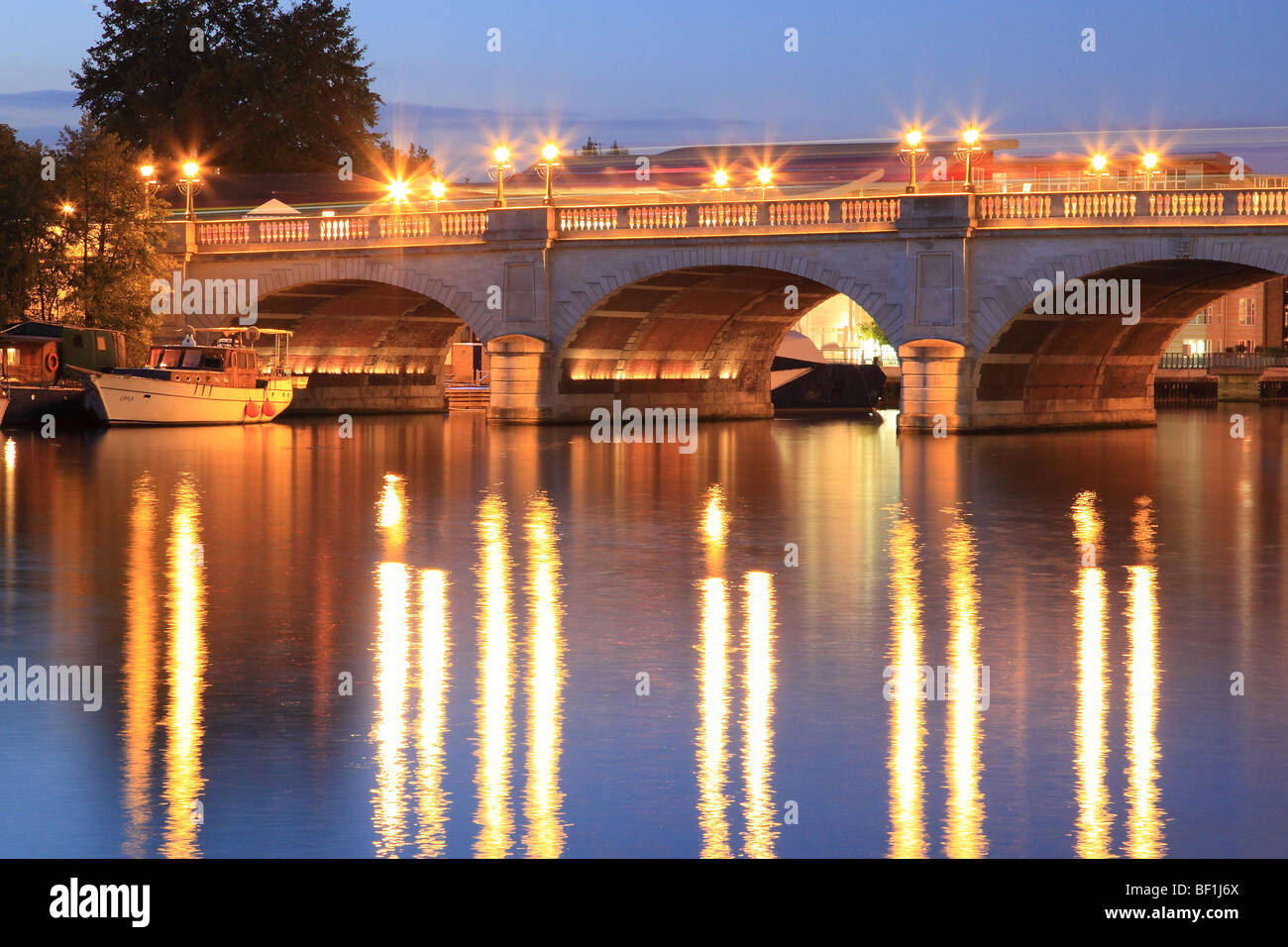 Kingston Bridge at night in Kingston-upon-Thames Surrey England Stock ...