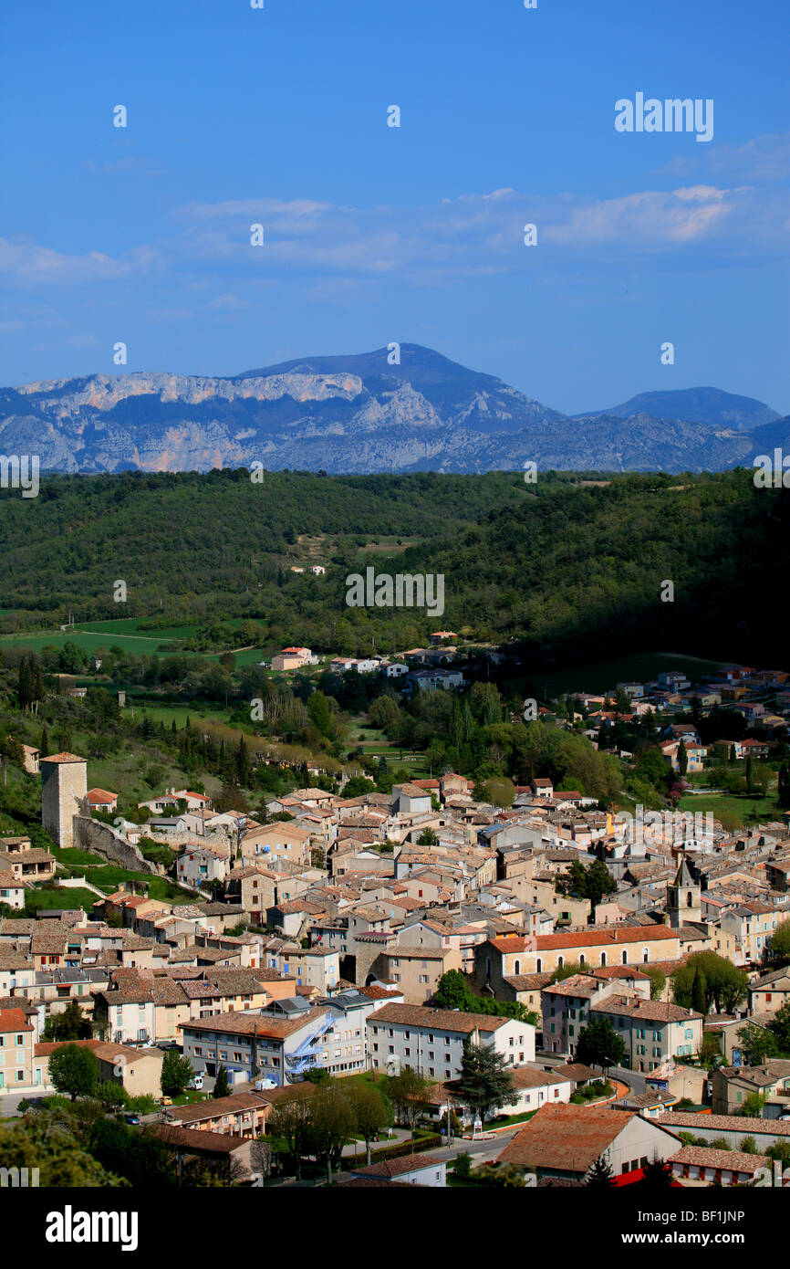 Overhead view of the Provence village of Riez near the Valensole ...