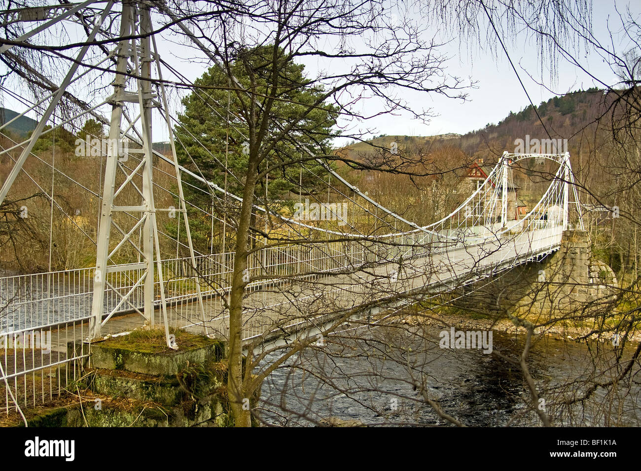 Suspension Bridge over the River Dee at Balnacroft near Balmoral ...
