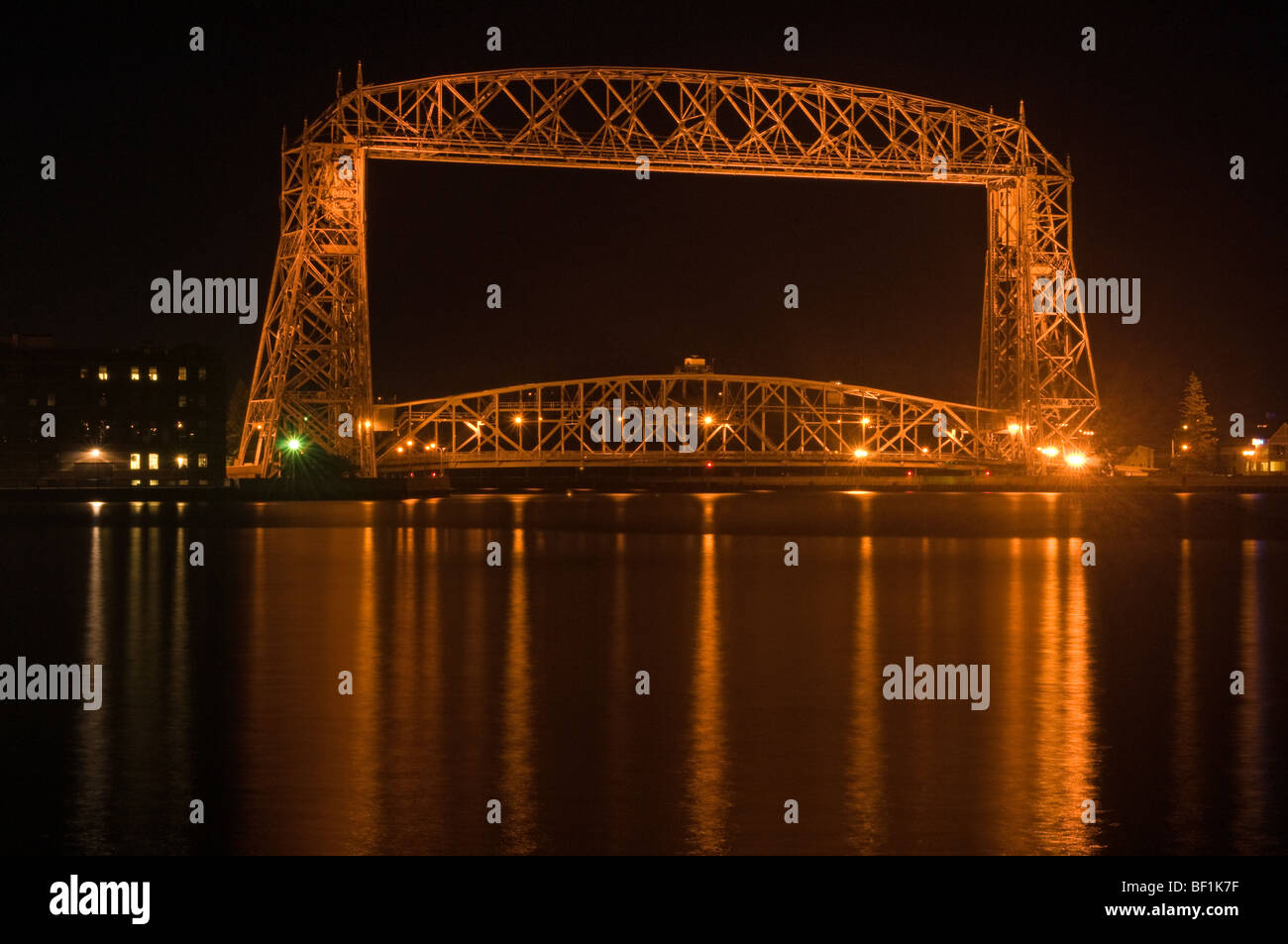 aerial lift bridge in Duluth on Lake superior at night Stock Photo - Alamy