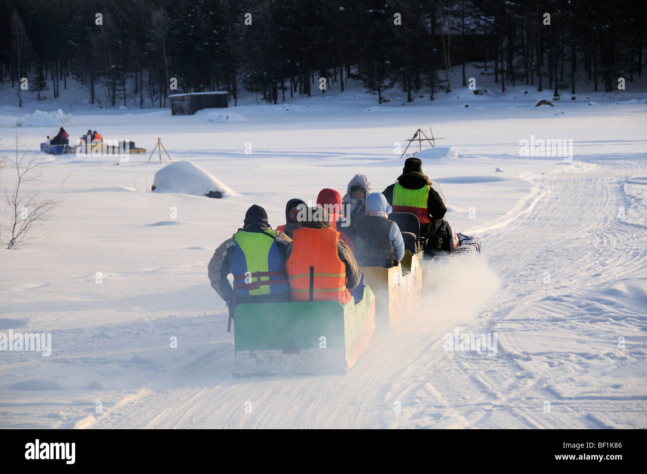 ski-doo and sledge, snowmobile, skimobile, White Sea, Russia Stock ...