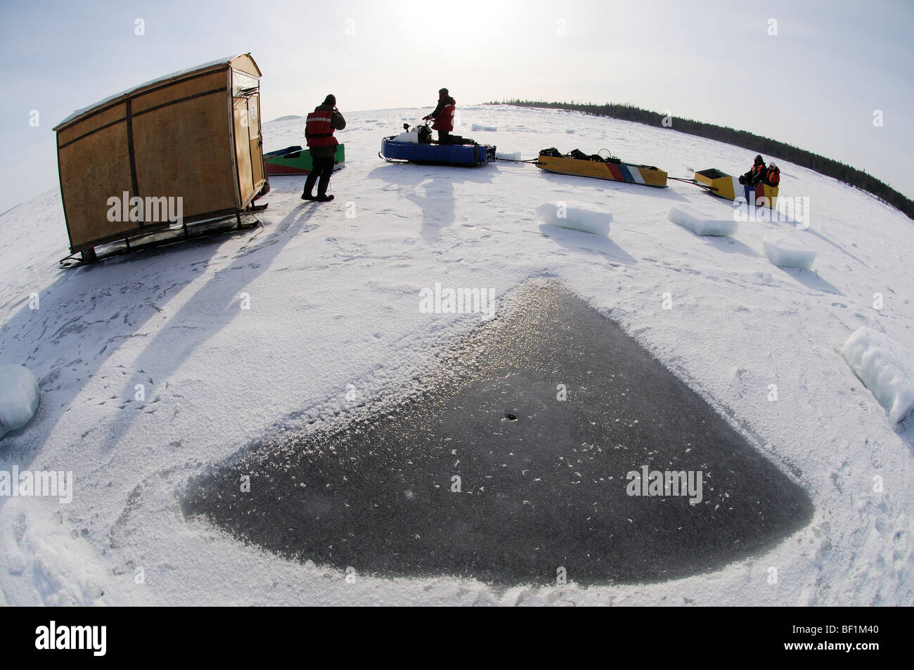 ice camp, ice hole, ice diving, White Sea, Russia Stock Photo - Alamy