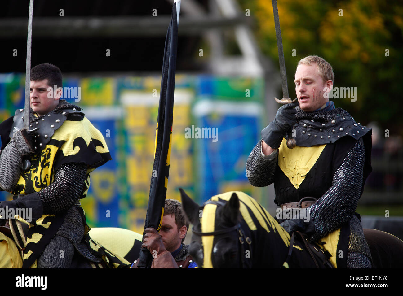 Knights saluting the crowd before the joust. The Robin Hood Pageant ...