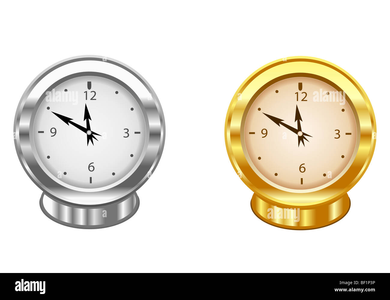 illustration of the gold and silver clocks isolated on white background ...