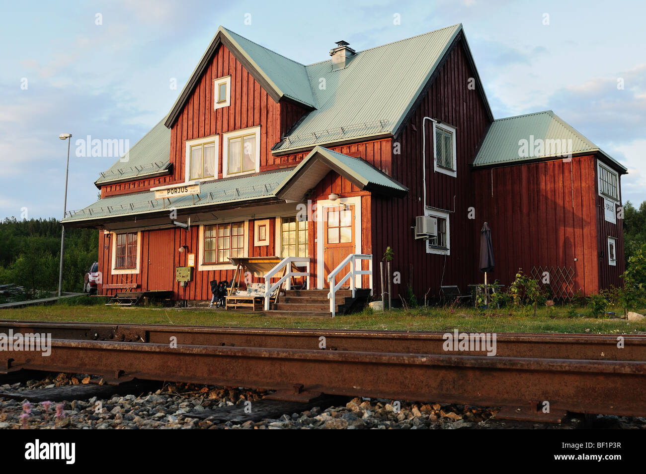 A little railway station in a village in Porjus in north Sweden Stock ...