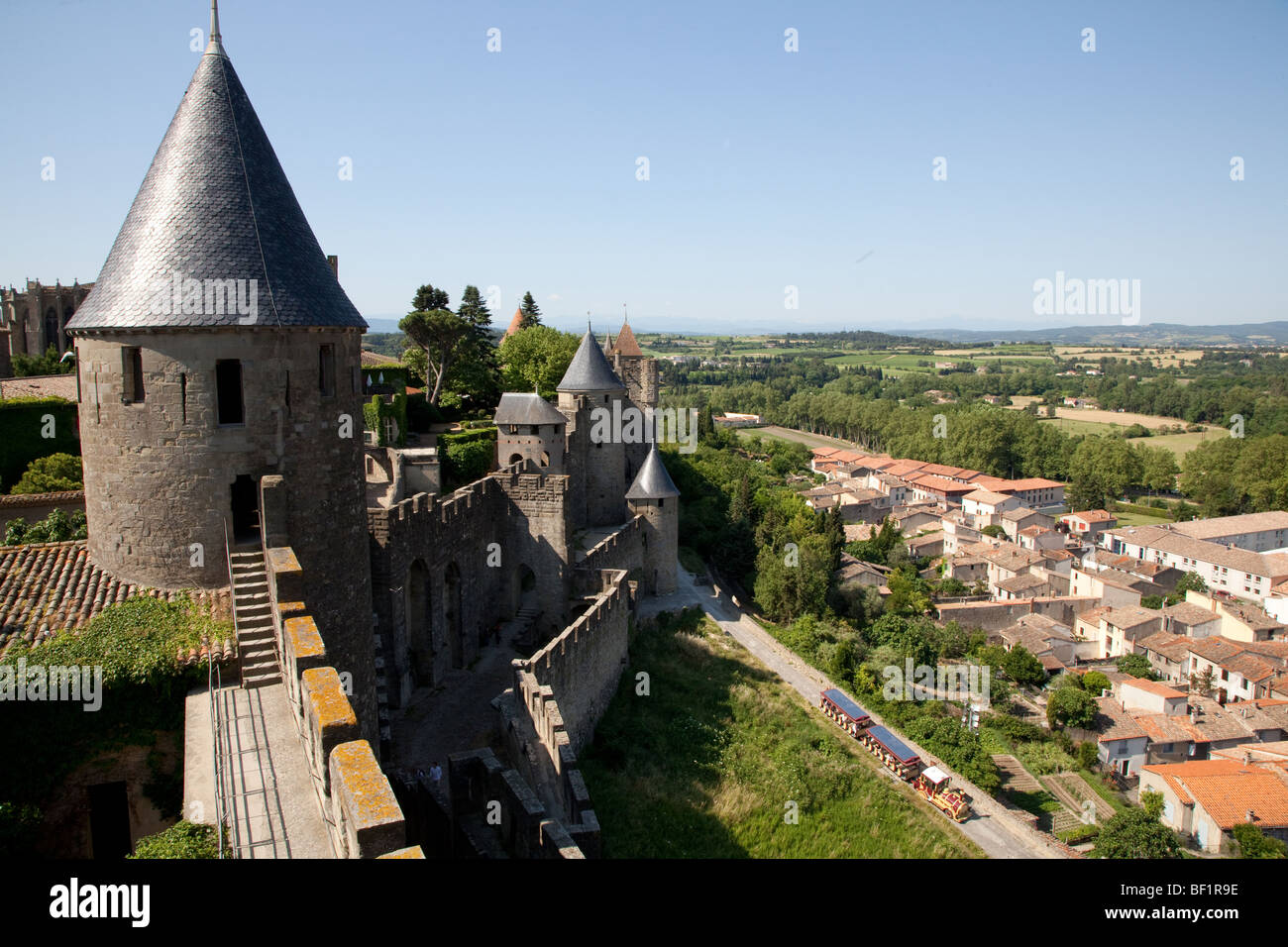 France. Carcassonne, Ville Basse from the walled city Stock Photo - Alamy