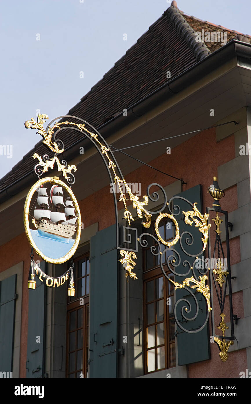 Sign of a restaurant, Saint-Saphorin, Lavaux, Canton of Vaud ...