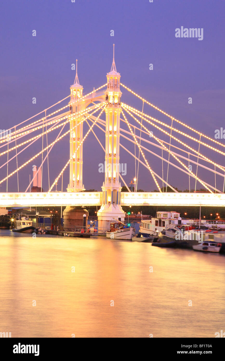 River Thames and Albert Bridge after sunset London England Stock Photo ...