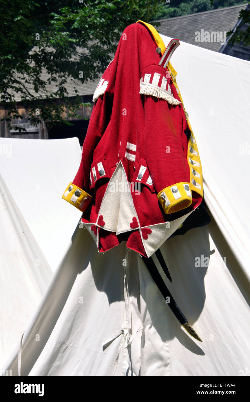 British Redcoat's uniform hanging on tent in military camp - costumed ...