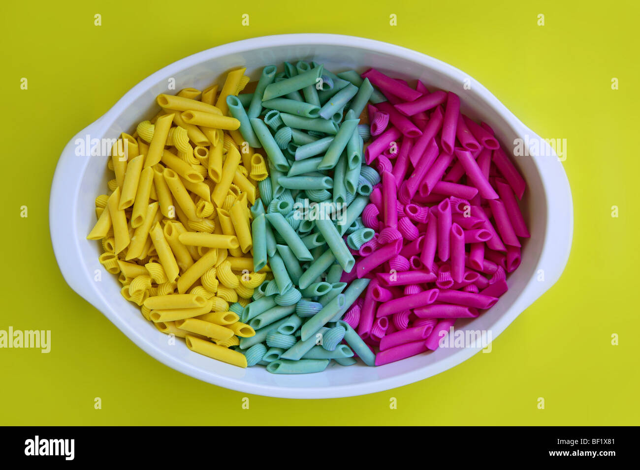 Colorful pasta food in three colors, yellow, blue and pink Stock Photo ...