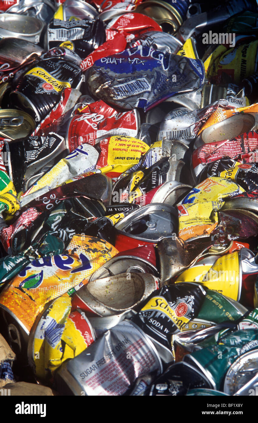 Crushed tin cans awaiting recycling Stock Photo - Alamy