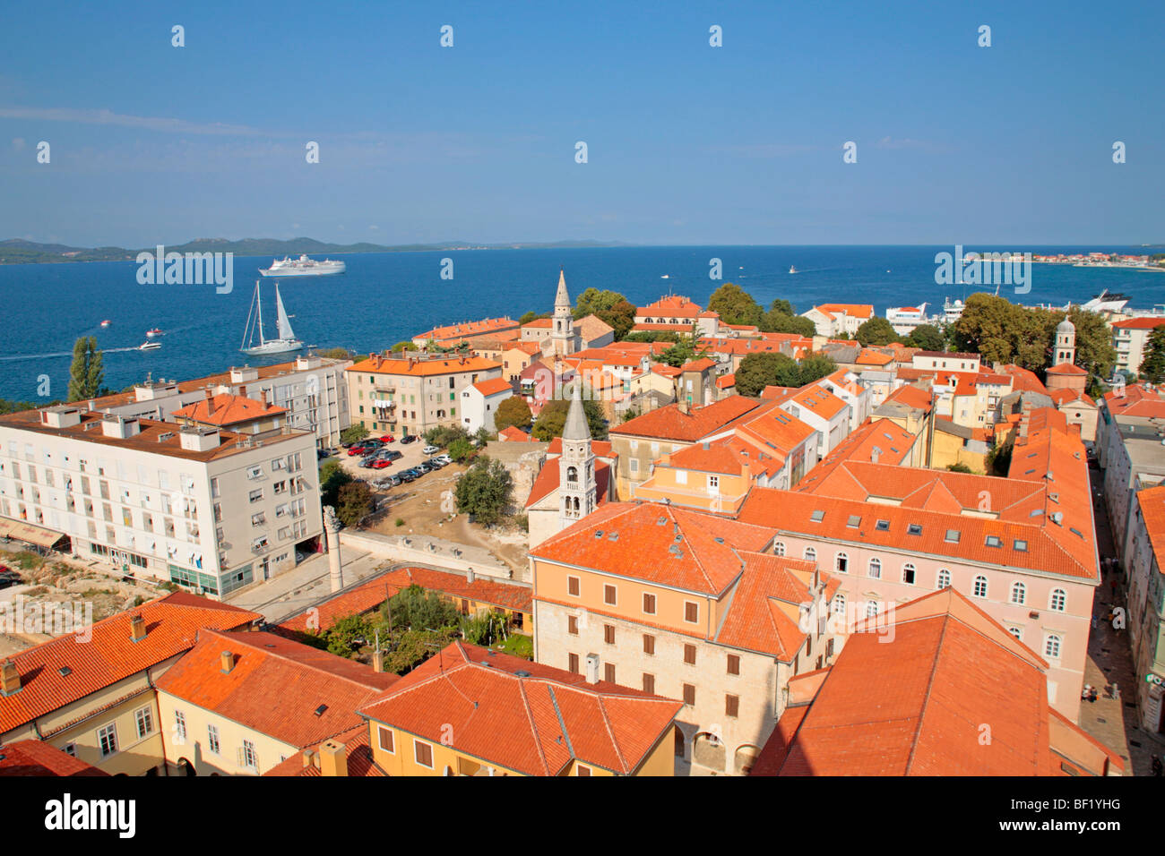 panoramic view of the town of Zadar from the bell tower of St ...