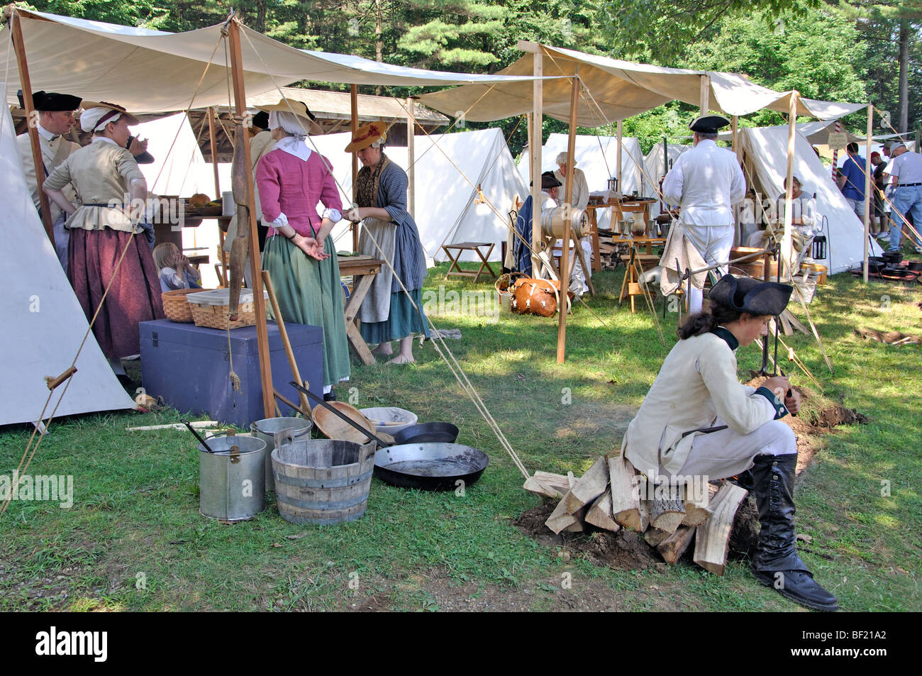 Life in military tent camp - costumed American Revolutionary War (1770 ...