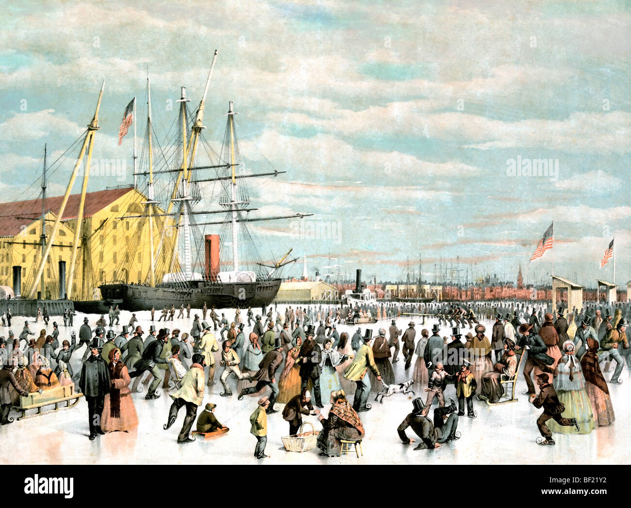 Scene on the Delaware River at Philadelphia during the severe winter of ...