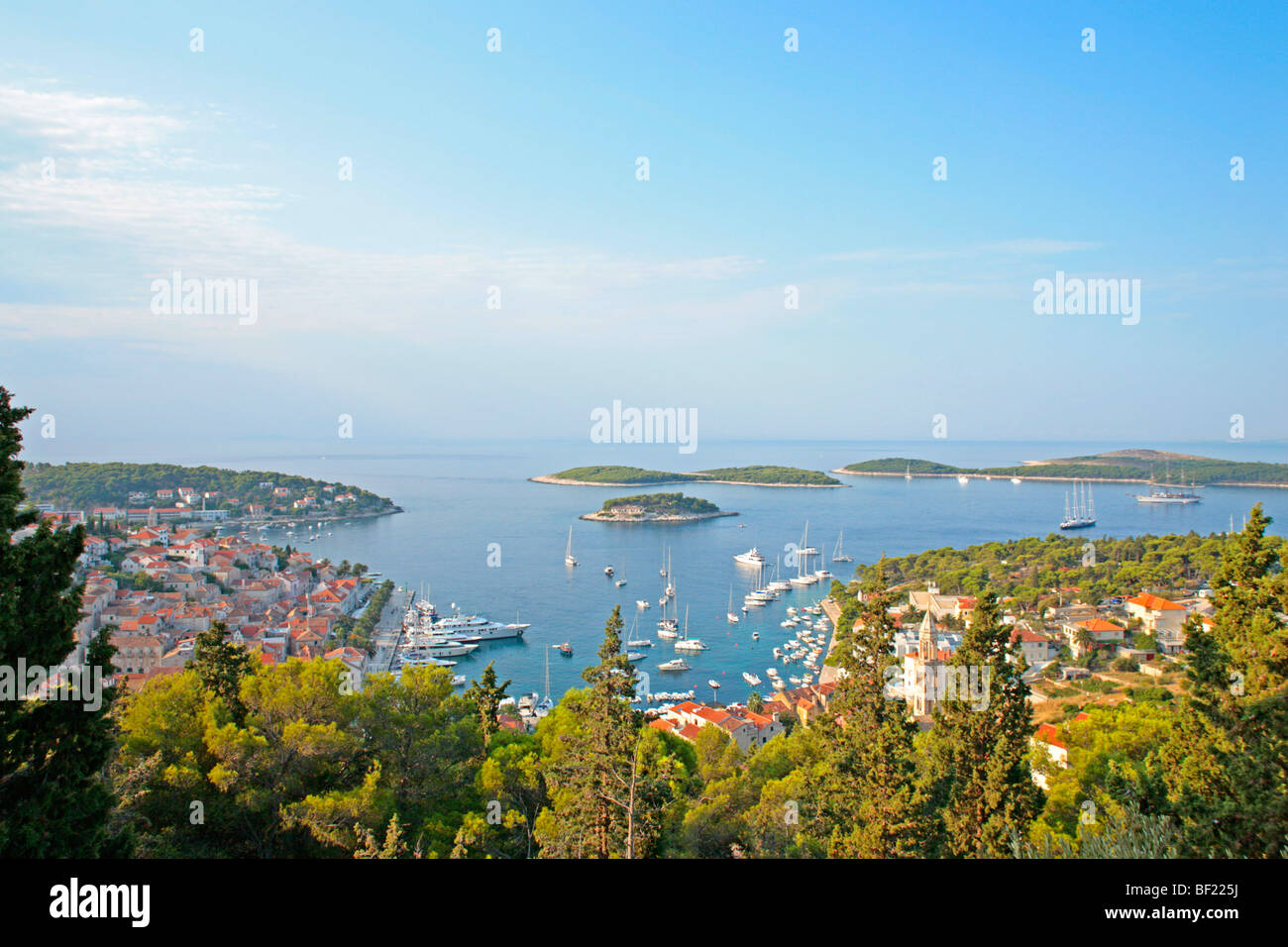 panoramic view of Hvar Town from the fortress, Hvar Island, Central ...