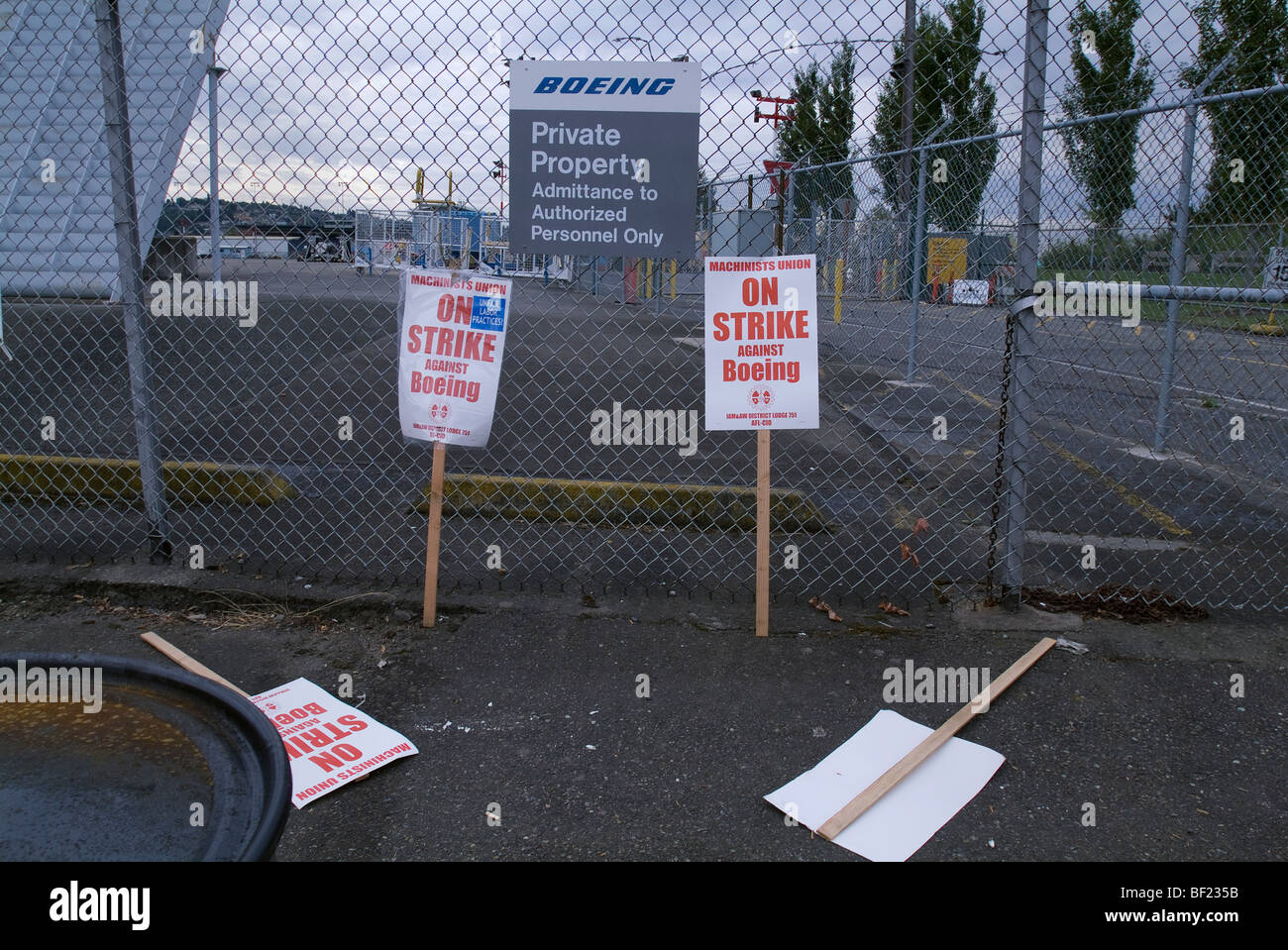 Boeing Machinists Union "On Strike" picket signs found at an unmanned ...