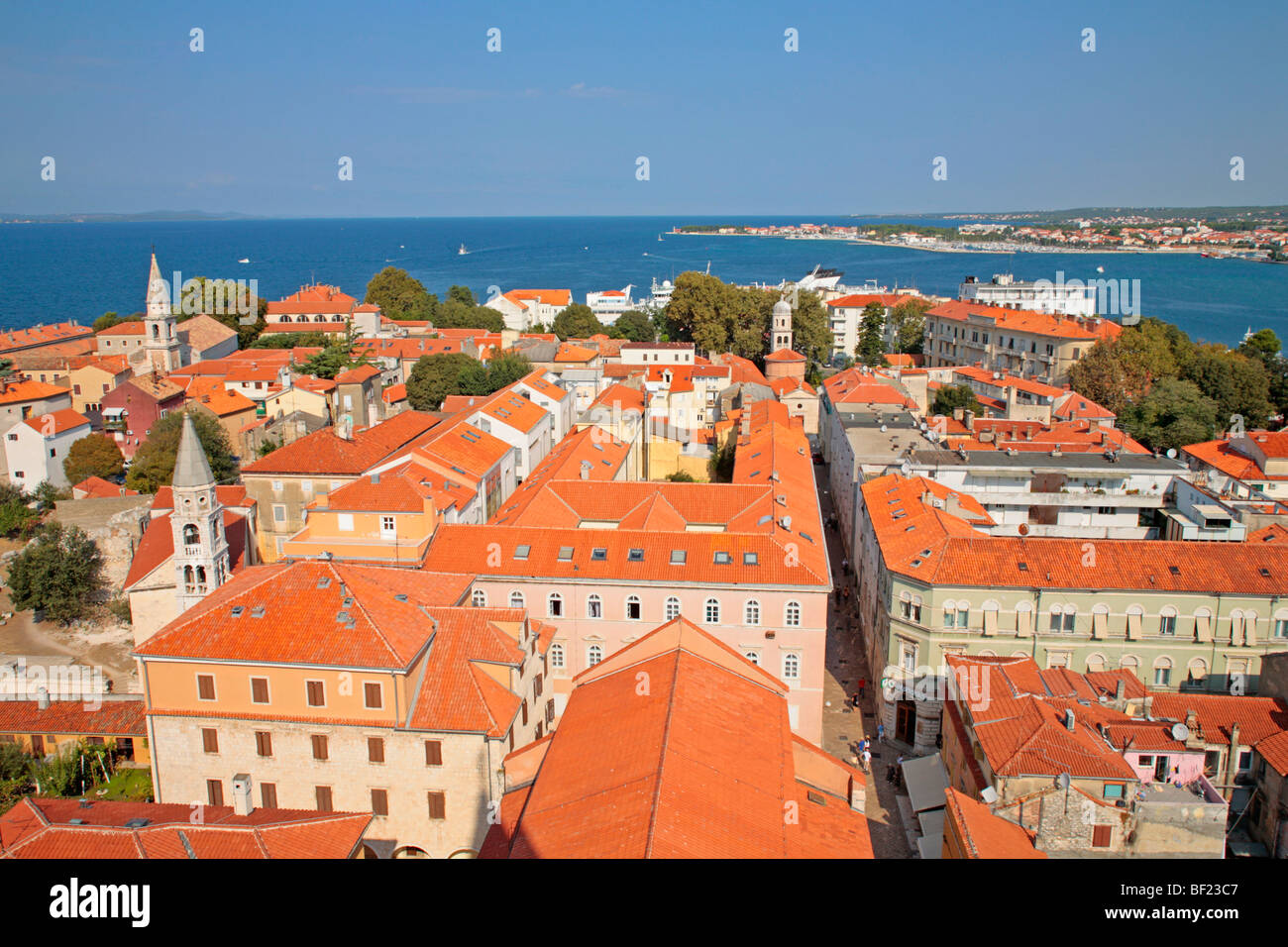 panoramic view of the town of Zadar from the bell tower of St ...