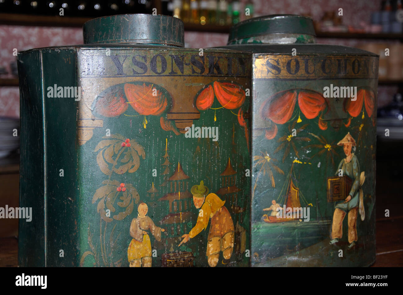 Antique tea containers Stock Photo - Alamy
