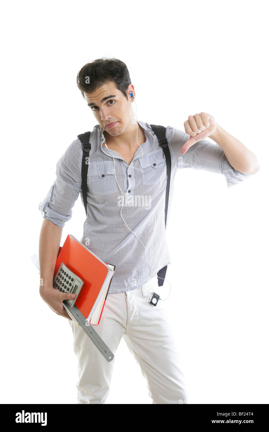 Caucasian student worried with negative gesture isolated on white Stock ...