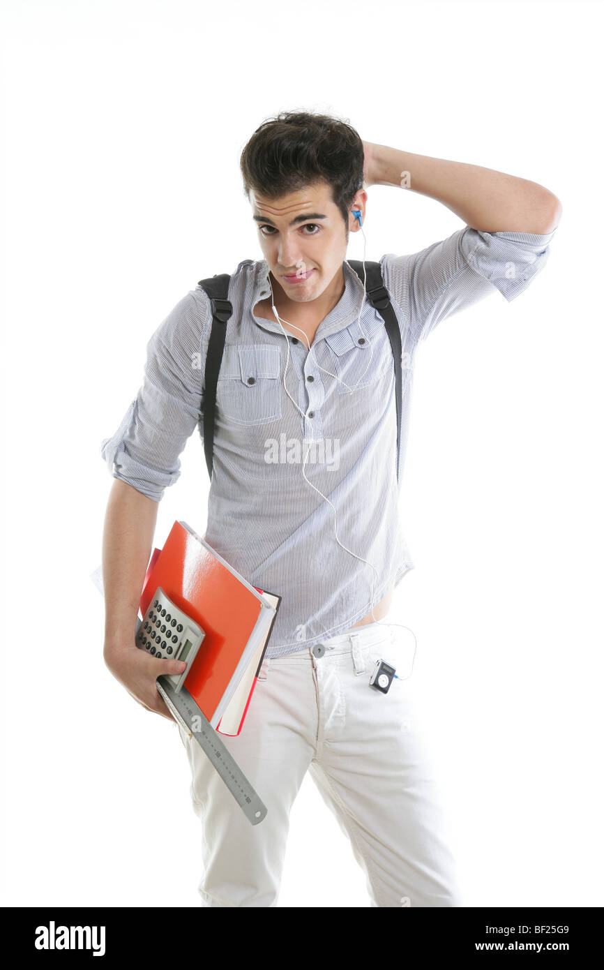 Caucasian student worried with negative gesture isolated on white Stock ...