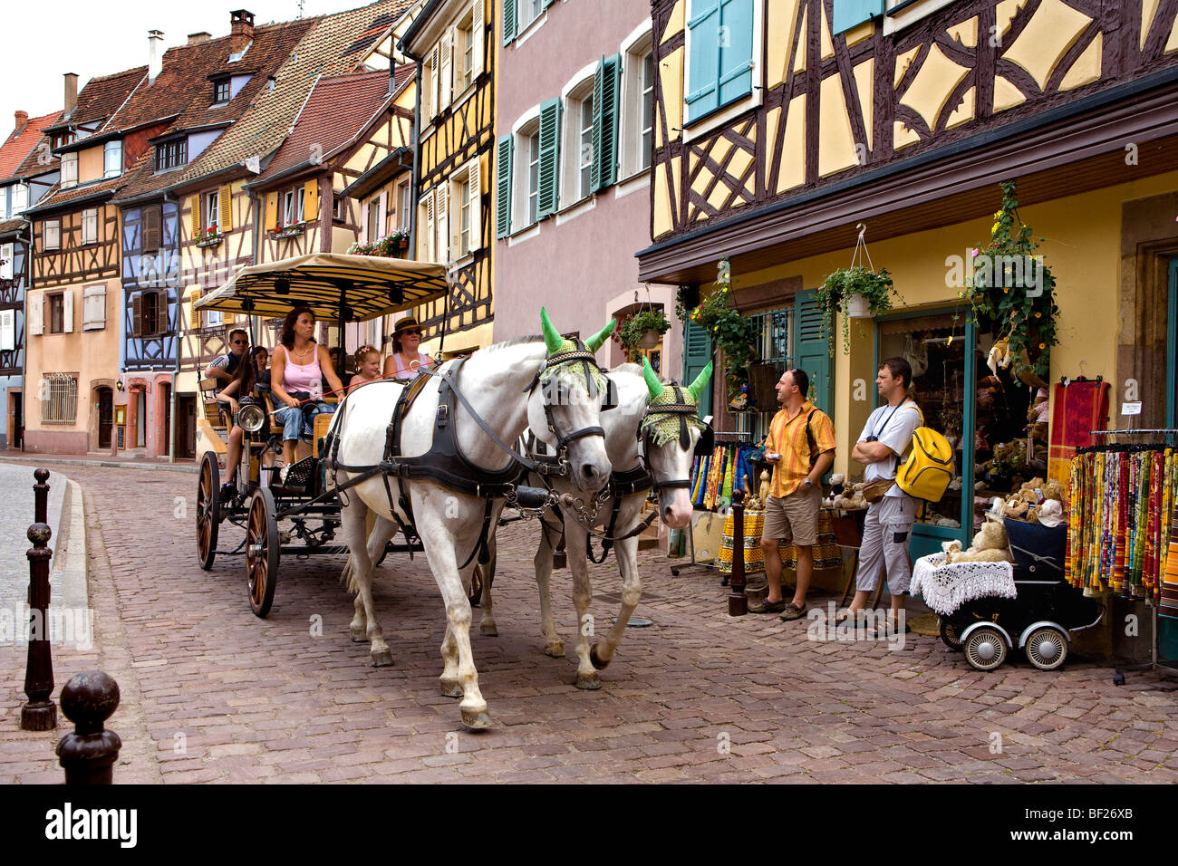 Horse drawn carriage in Little Venice, Petite Venise, Colmar, Alsace ...