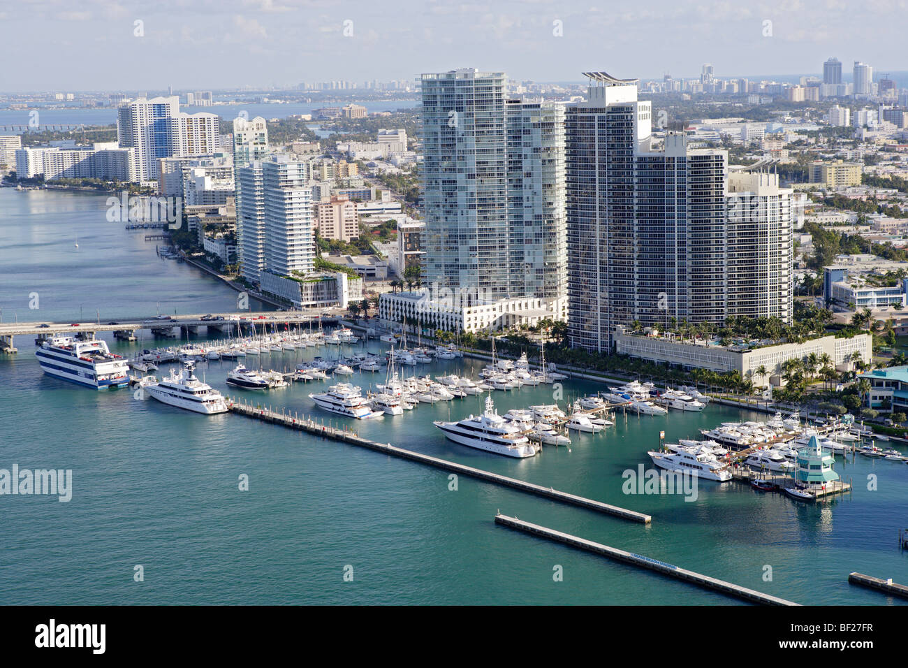 Aerial view of Miami Beach Marina and high rise buildings, Miami ...