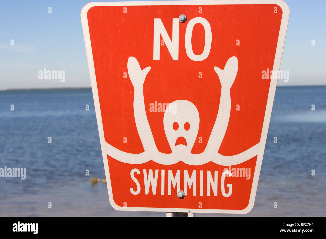 View at a red warning sign on the waterfront, Tampa Bay, Florida, USA ...