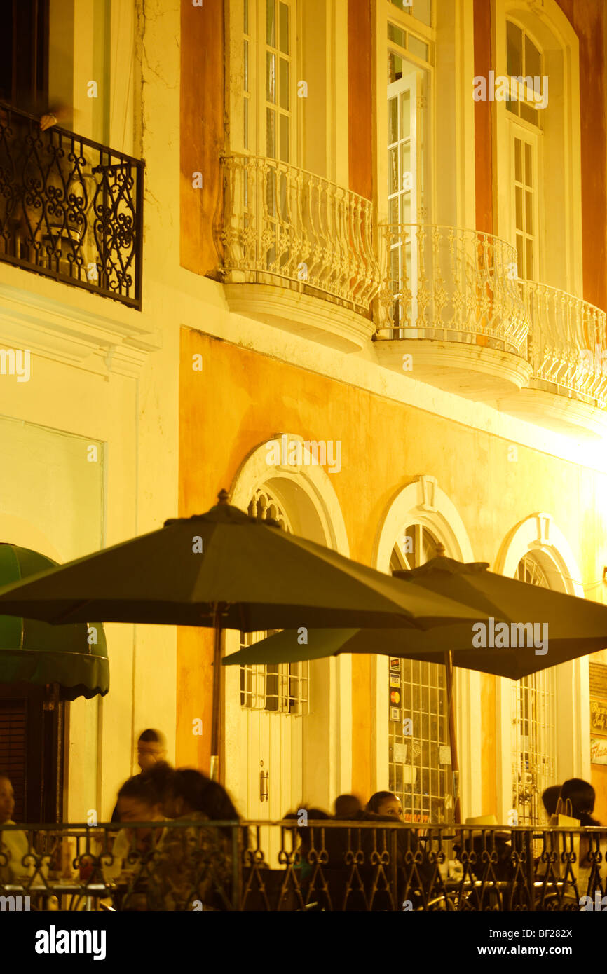 People at the terrace of Cafe Puerto Rico at night, San Juan, Puerto ...