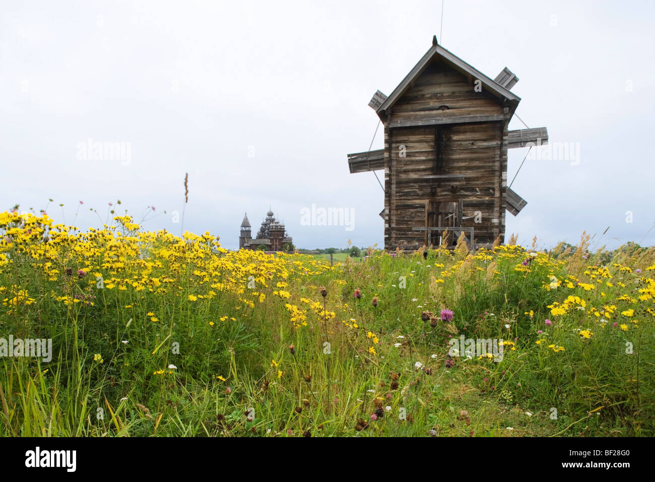Wooden house on Kizhi island on lake Onega, the second biggest lake in ...