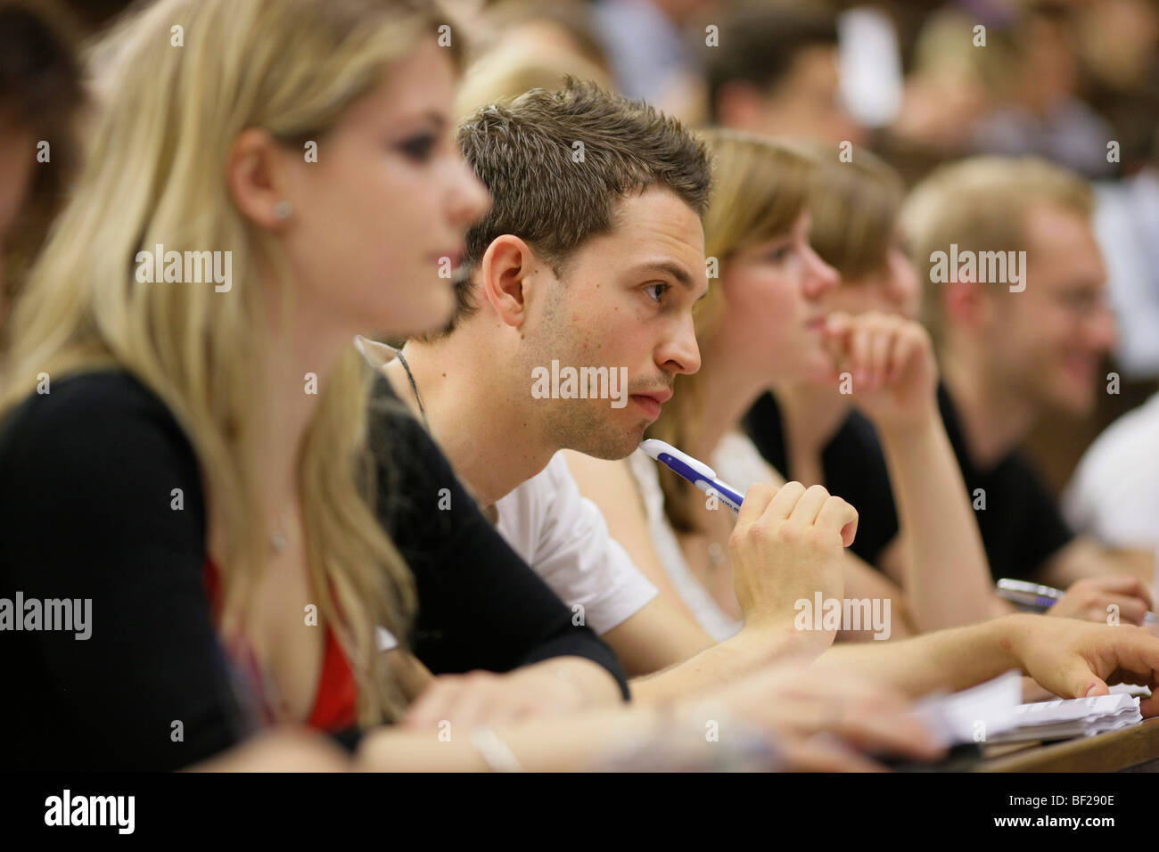 Students attending a lecture, Lecture theatre, Auditorium, University ...