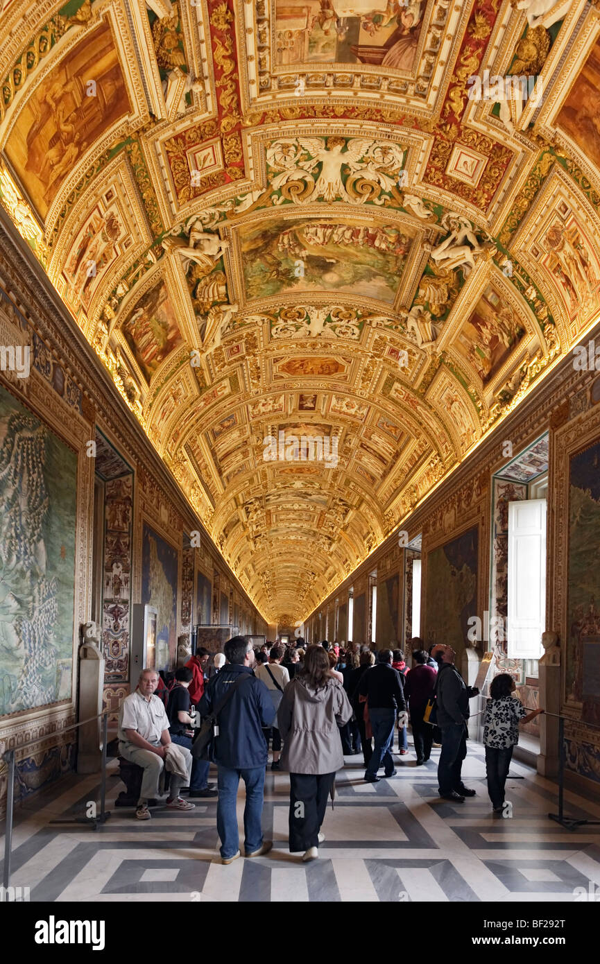 Tourists visiting the Gallery of Maps, Vatican Museums, Vatican City, Rome, Italy Stock Photo ...